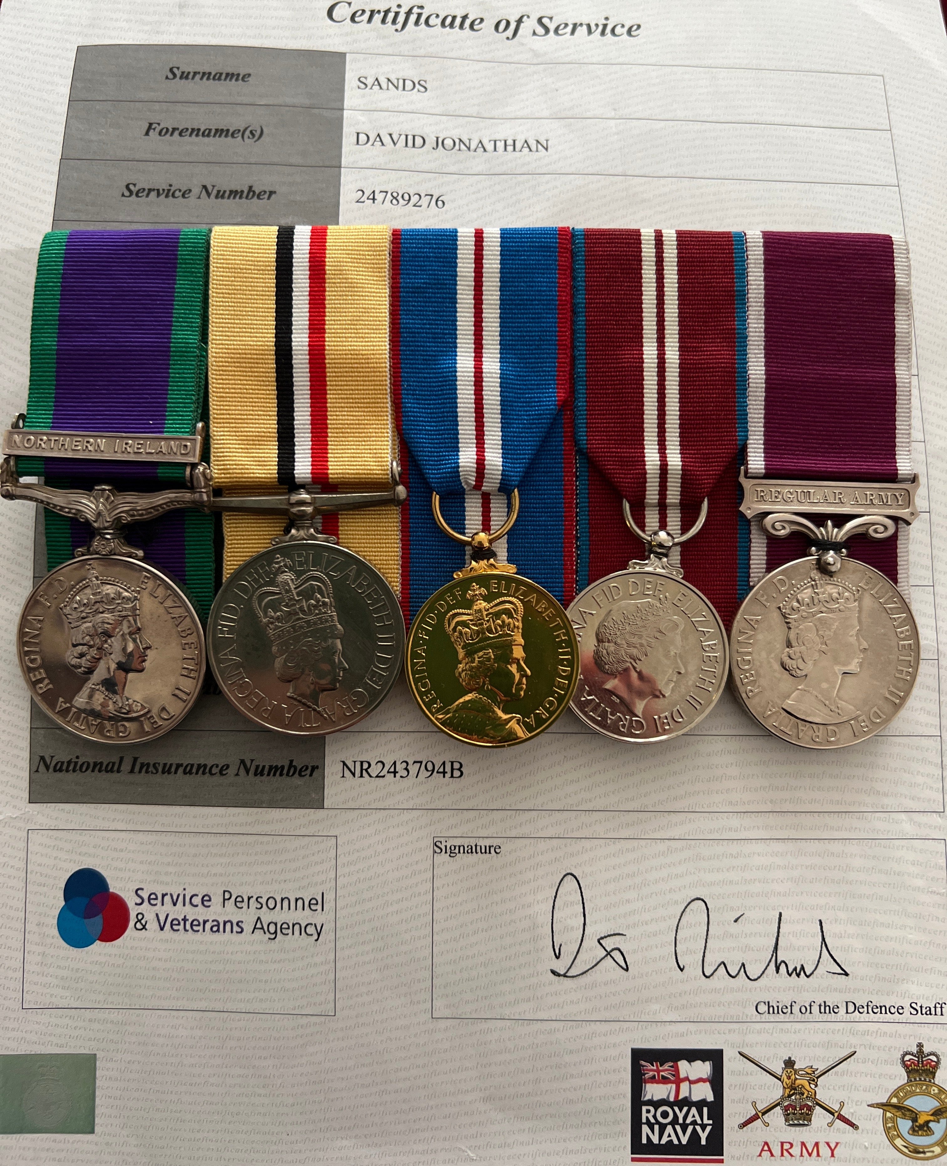 Group of 5 to Sergeant David Jonathan Sands, Corps of Royal Electrical ...