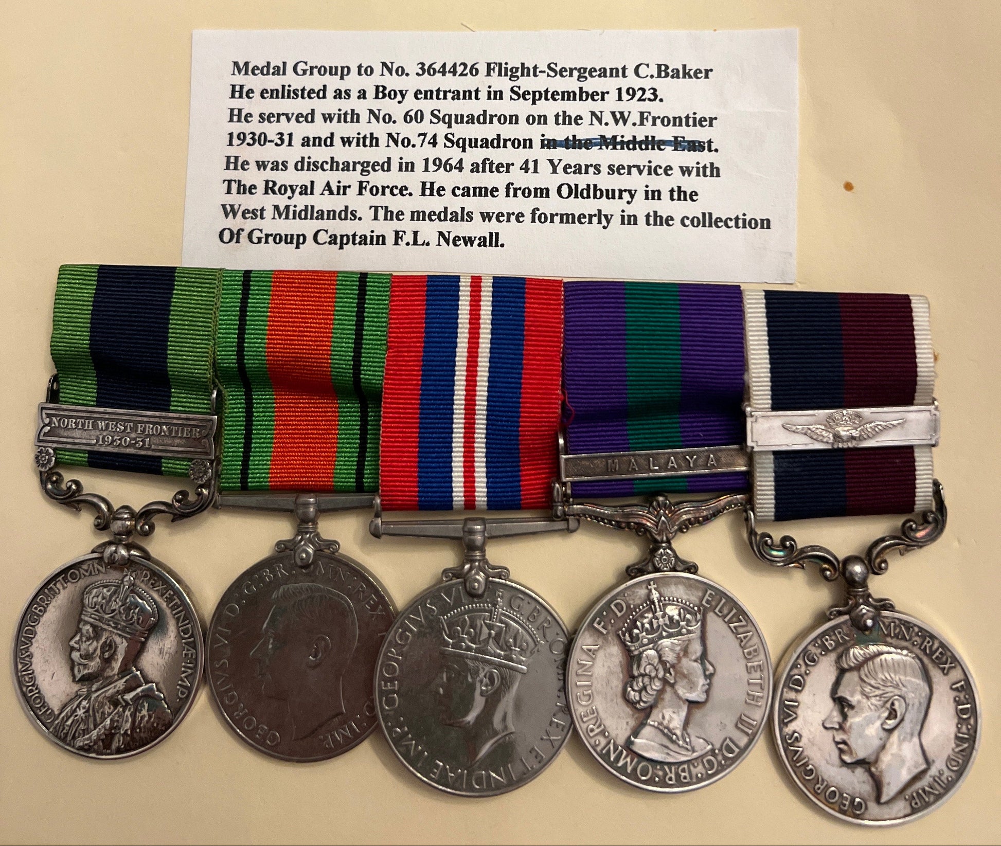 A scarce group of 5 to 364426 Flight Sergeant C. Baker, served 41 year ...