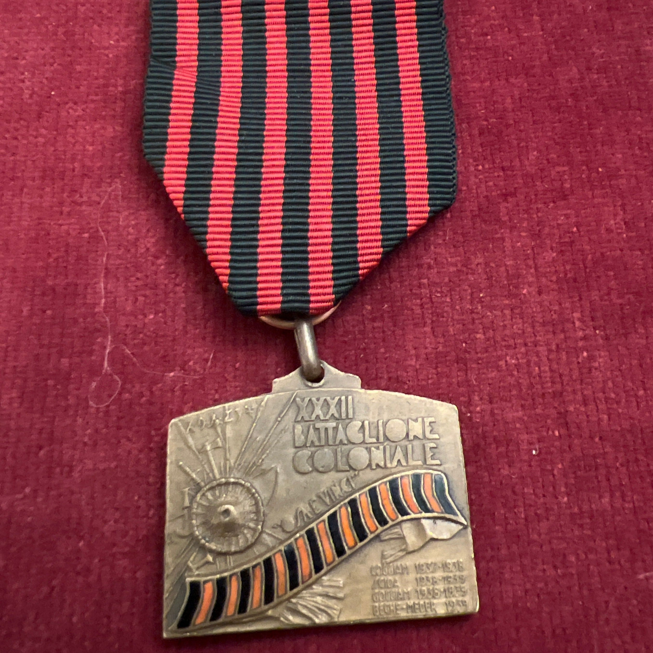 Italy, 32 Battalion Colonial Medal with battle honours, 1937-39, scarc ...