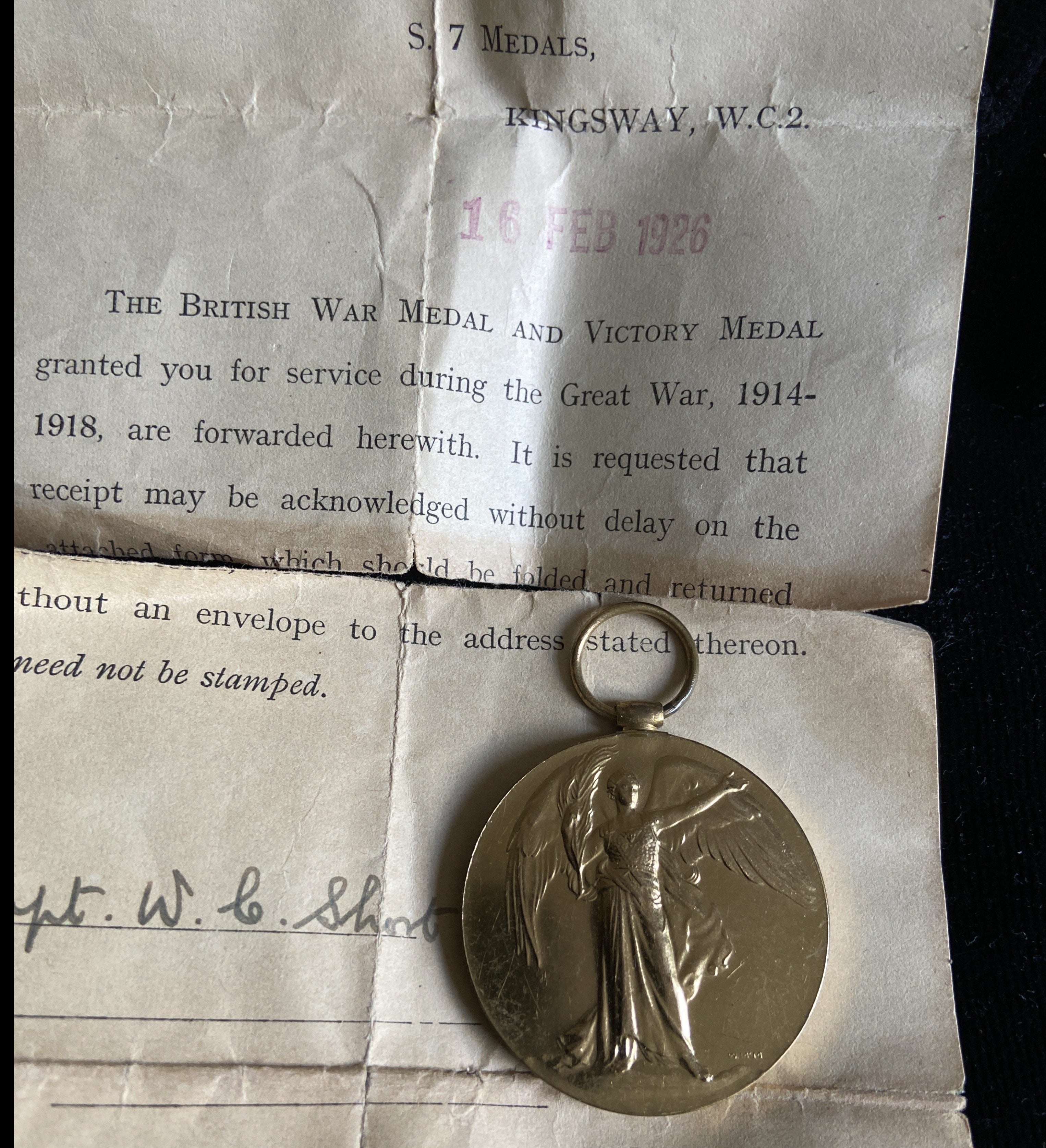 Victory Medal to Capt. William Courtenay Short, Royal Naval Air Servic ...